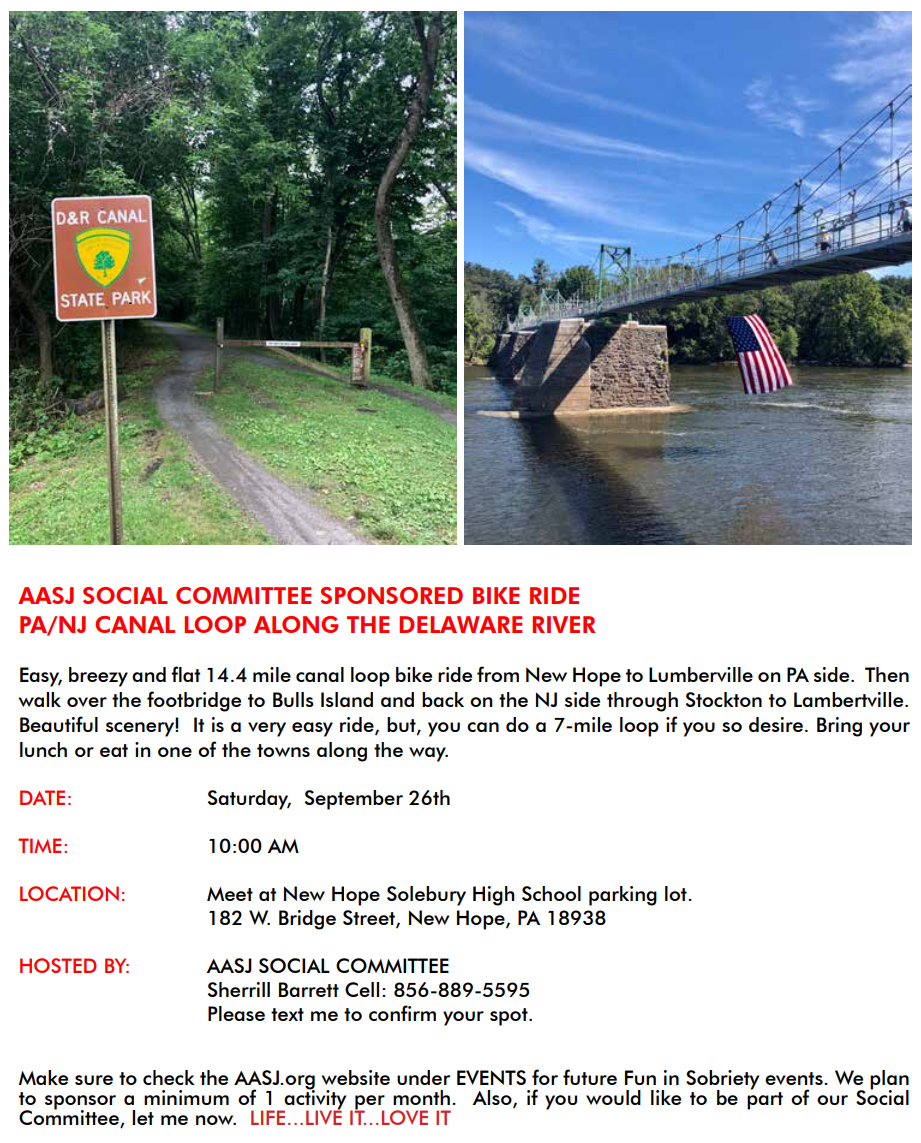 PA/NJ Canal Loop along the Delaware River Bike Ride – AASJ